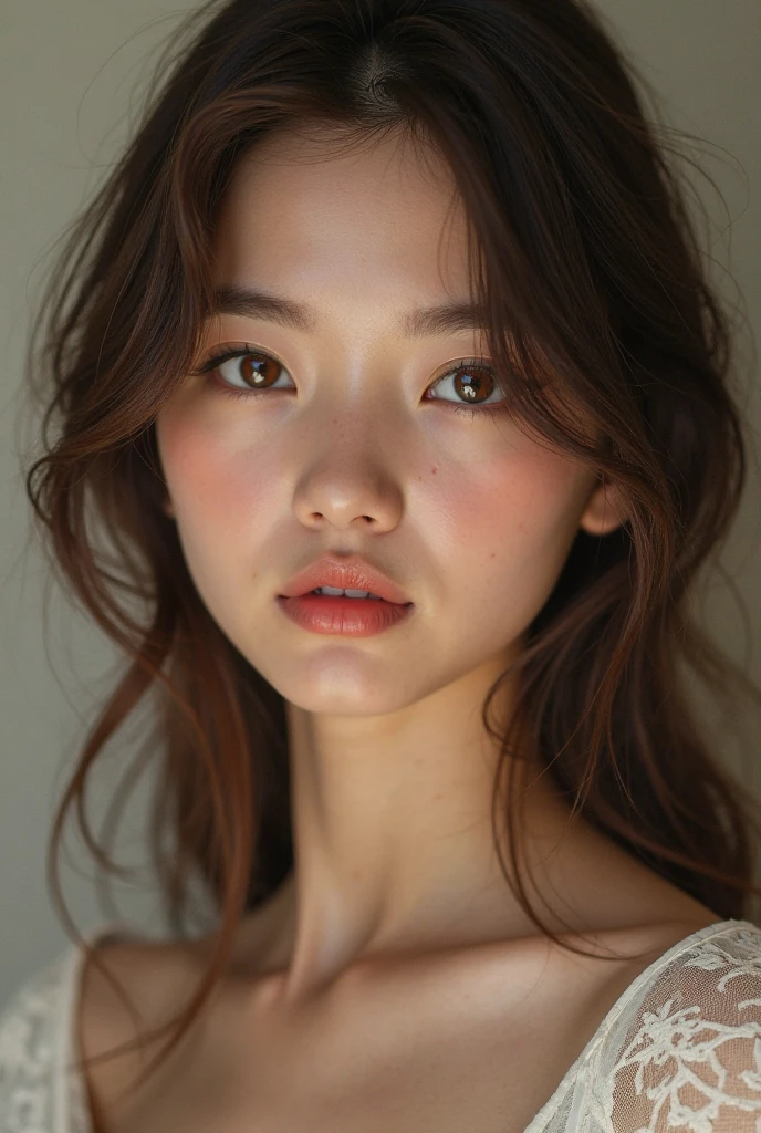 "28 years-old European woman,oval face shape,thin aimond êtes high arch ...