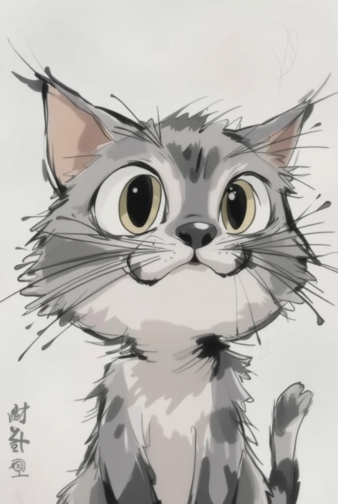 Sumi-e,awkward, kind, crazy grey cat (just the head) cartoon by Felix ...