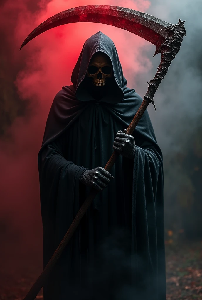 Black grim reaper, Engulfed BY black and red, (Holding scythe - SeaArt AI