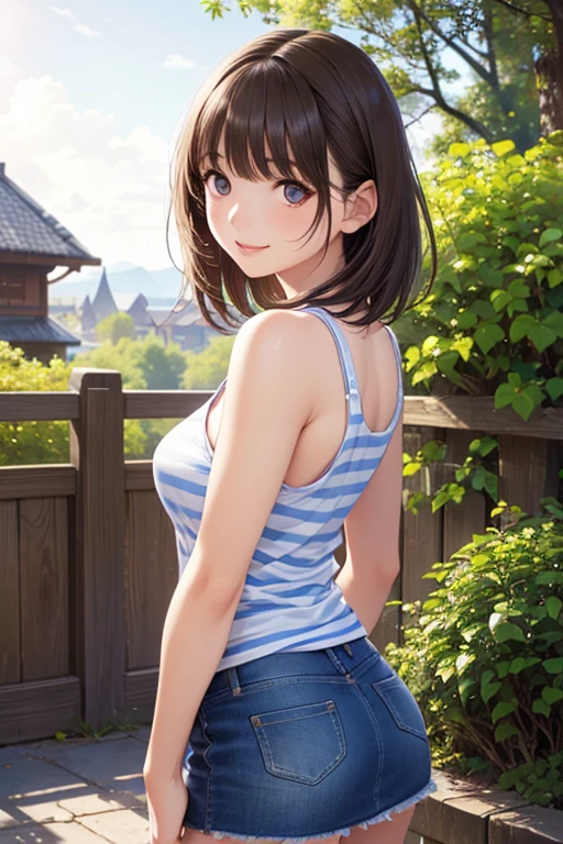 Long shiny brown hair, white ribbon ponytail, beautiful brown eyes - SeaArt AI
