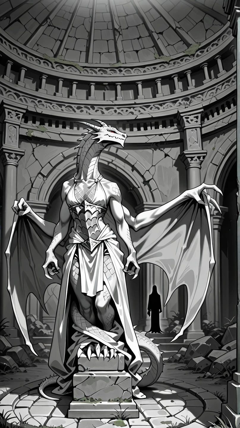 A statue of a dragonkin androgynous creature that is not quite a dragon ...