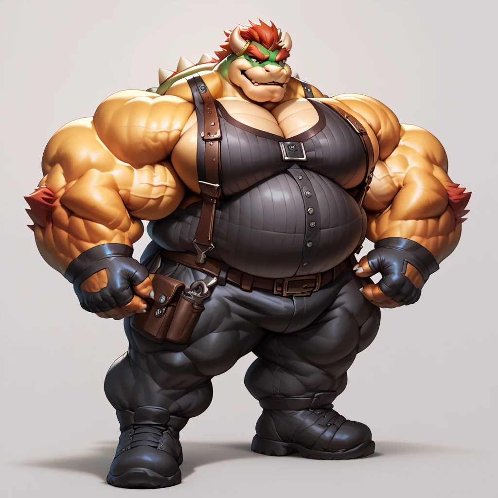A Bowser. big, giant, tall, wide musclegut body with big fat belly ...