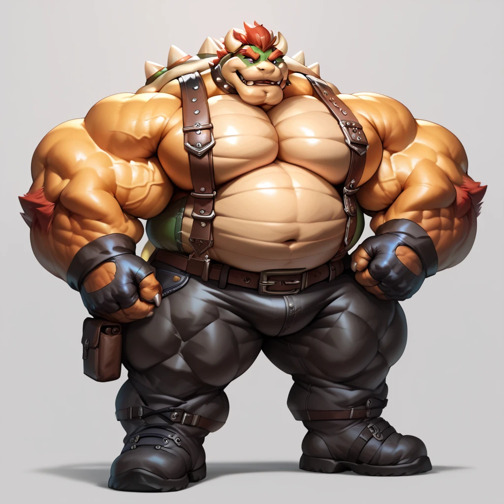 A Bowser. big, giant, tall, wide musclegut body with big fat belly ...