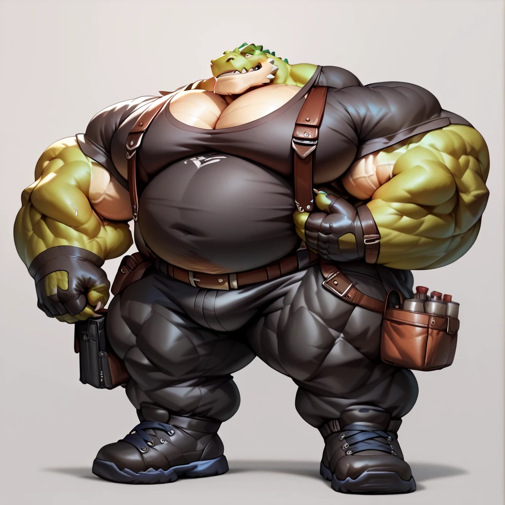 A green lizard. big, giant, wide, tall musclegut body and big fat round ...