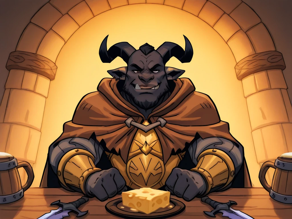 *"Fantasy tavern scene, chaotic and lively. A dwarf bard (Tirulips ...