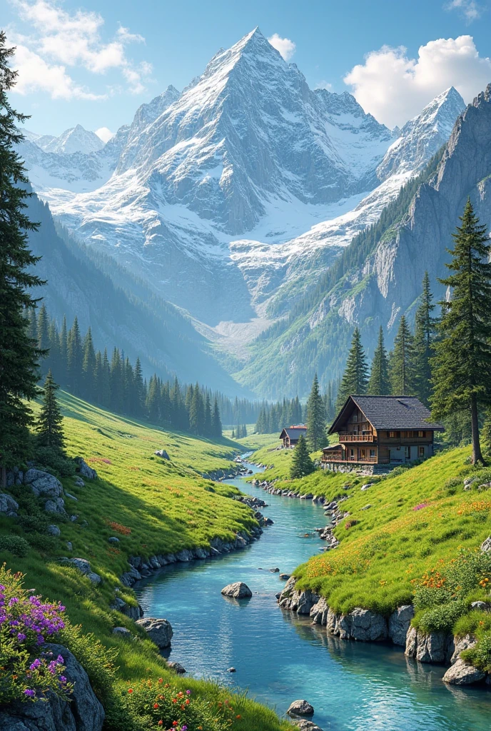 "An ultra-realistic, breathtaking landscape inspired by Switzerland and ...