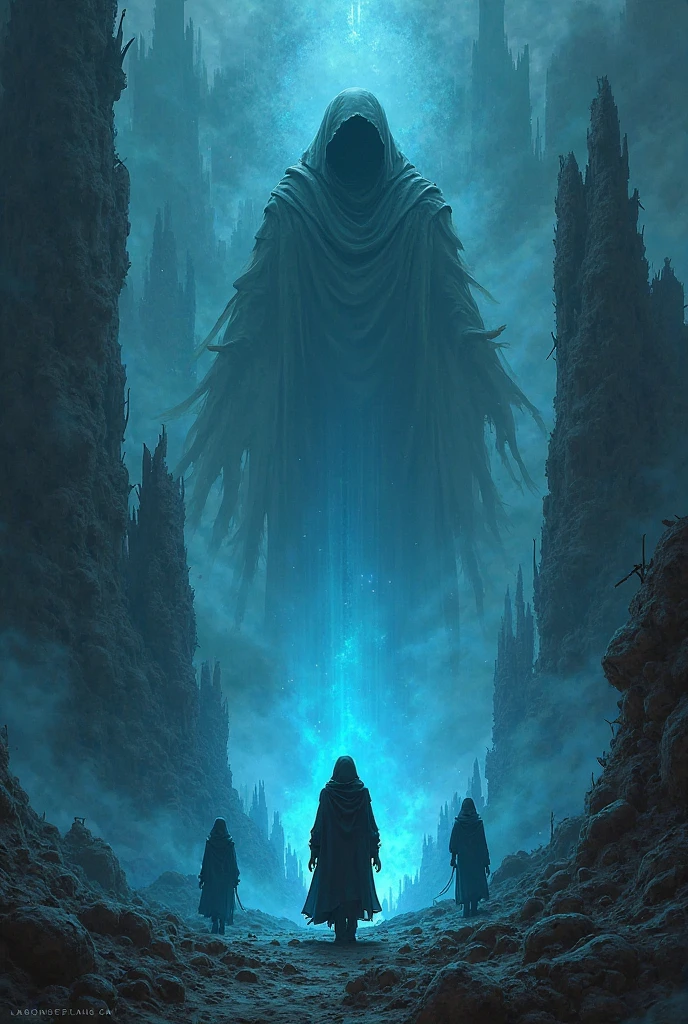 A dark fantasy anime mystery book with blue glow. Similar to the ...