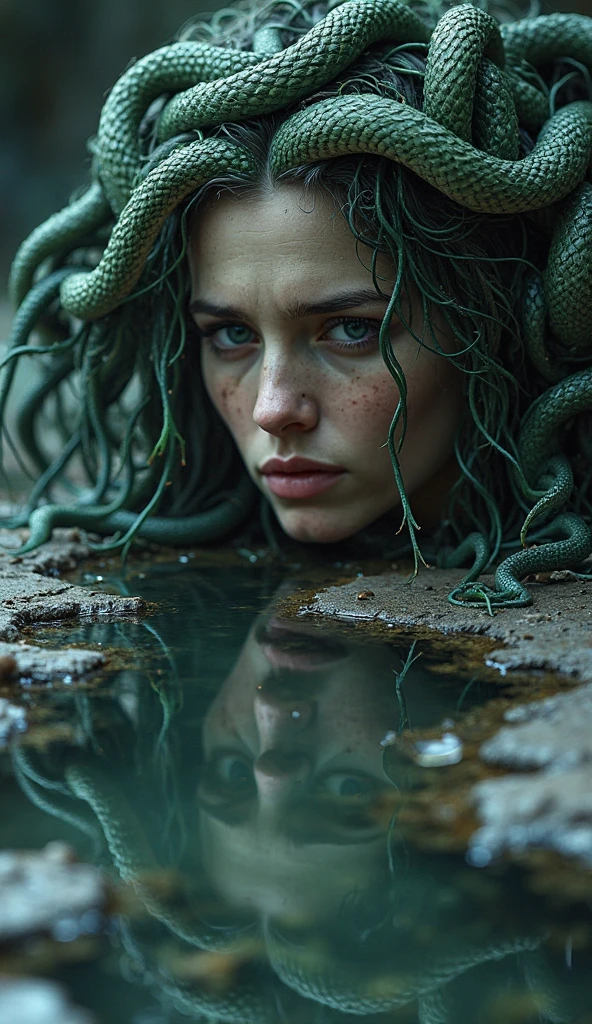 A hyper-realistic portrait of Medusa from Greek mythology, staring at ...