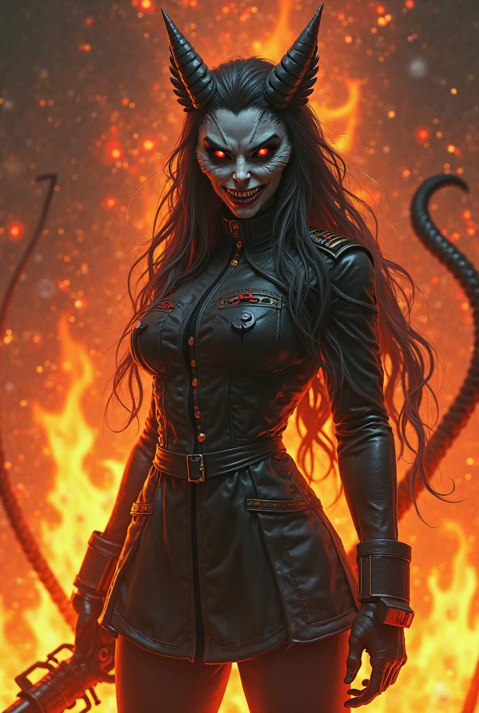 Draw a picture of an evil furry demon girl in military uniform ...