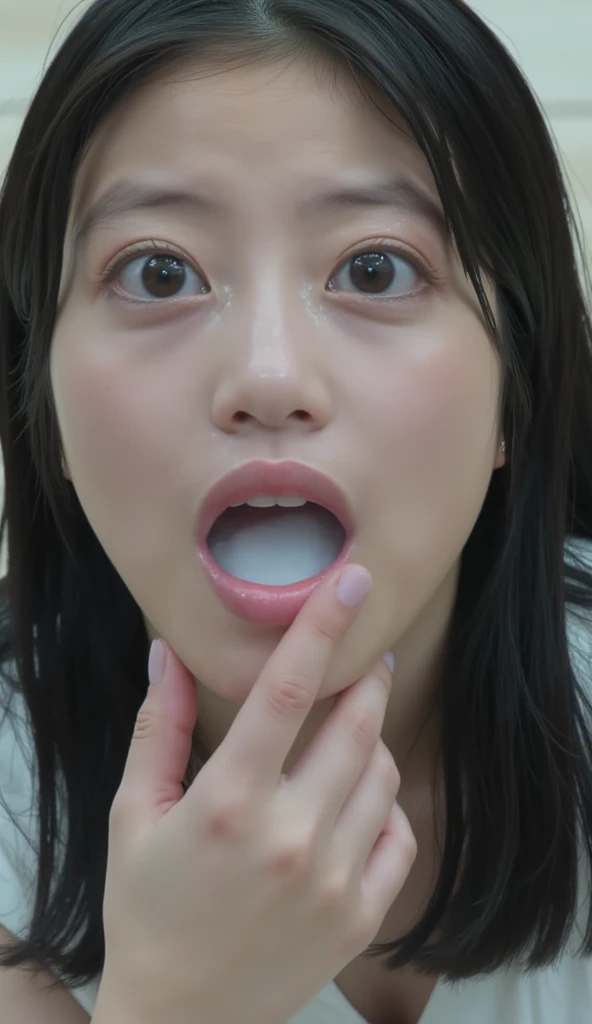 High resolution photo of a young Japanese woman crouching ...