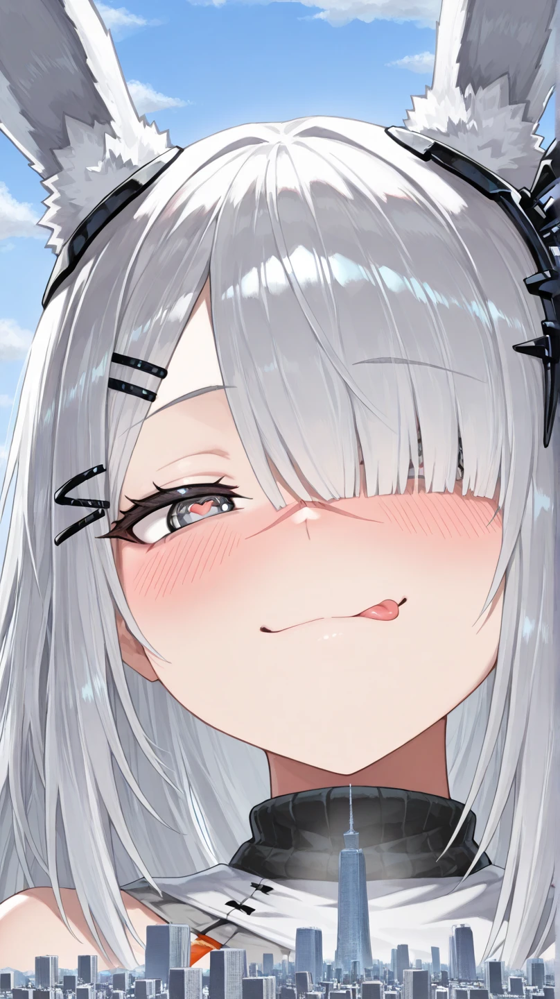 (1girl: 1.3) ,rabbit ears,hair over one eye,long hair,silver hair ...