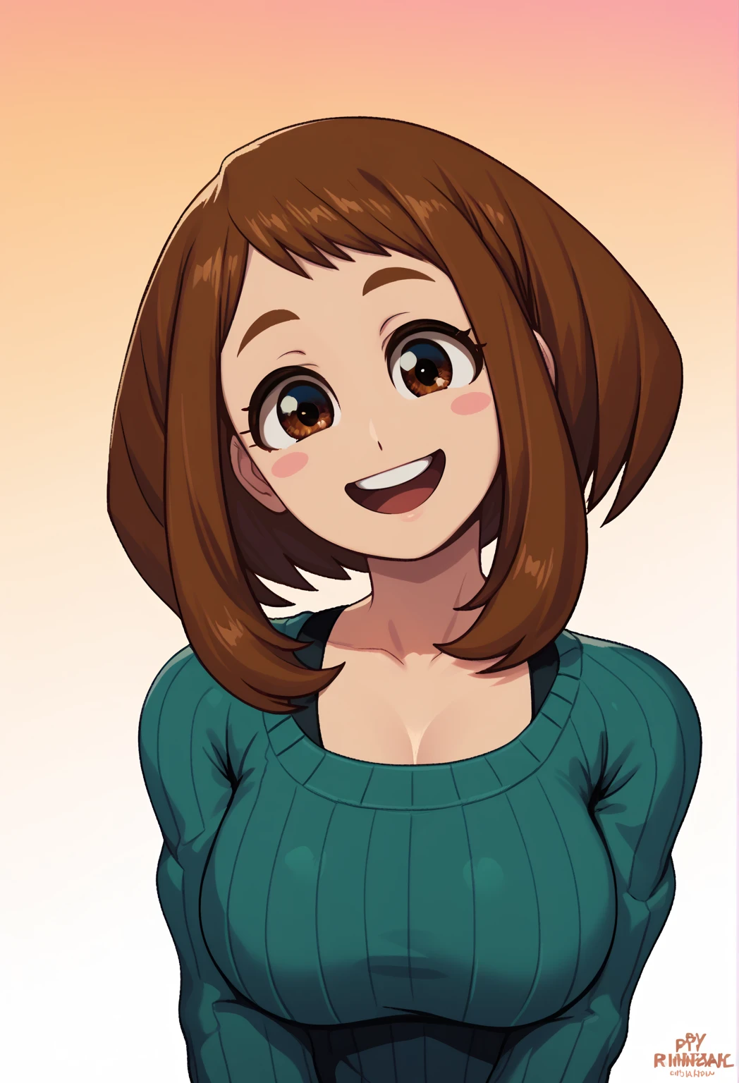 Score_9, score_7_up, 1girl, solo, uraraka ochako, portrait, ribbed ...