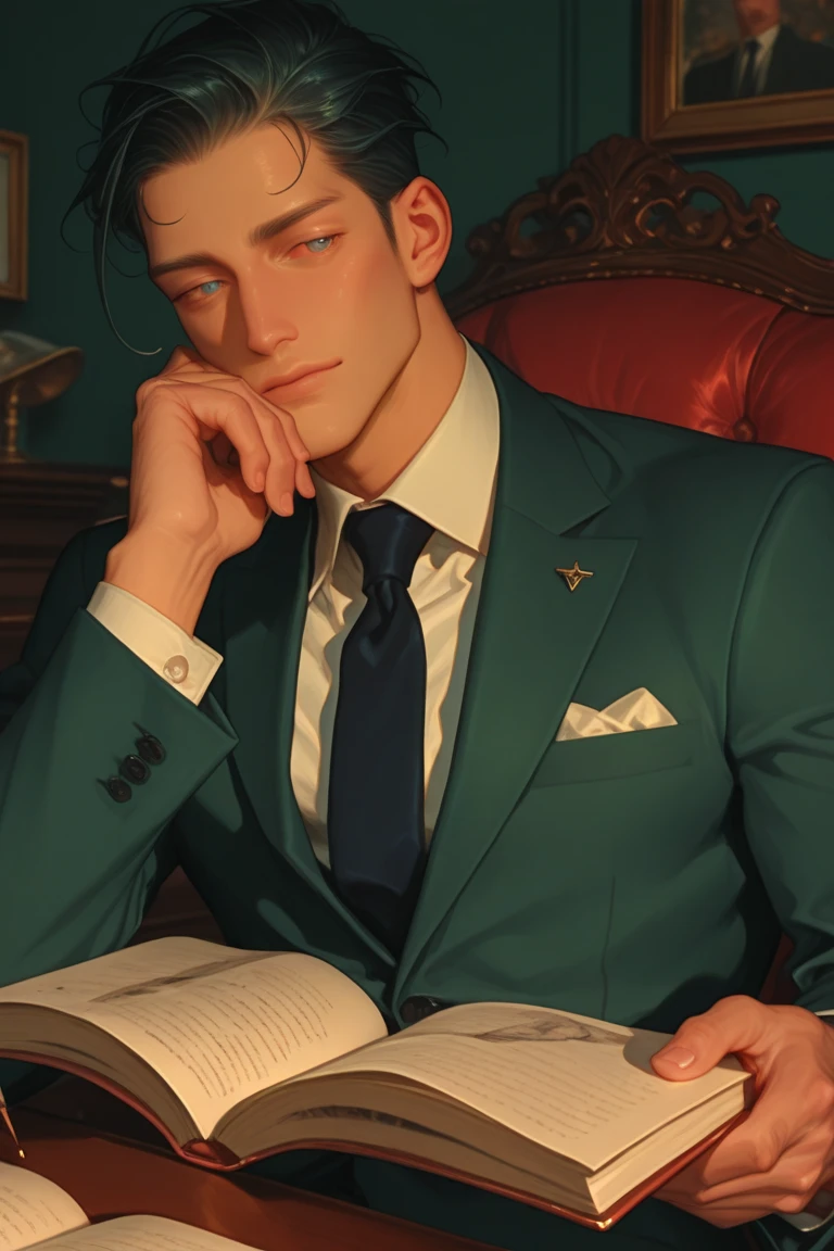 Study、reading、suits、handsome、 male - SeaArt AI