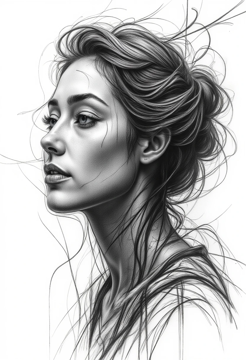 Pencil drawing, black and white, pencil strokes, black pencil shading ...