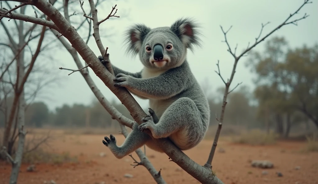 Koala Struggling in Branches “Koala trying to climb thin, brittle ...