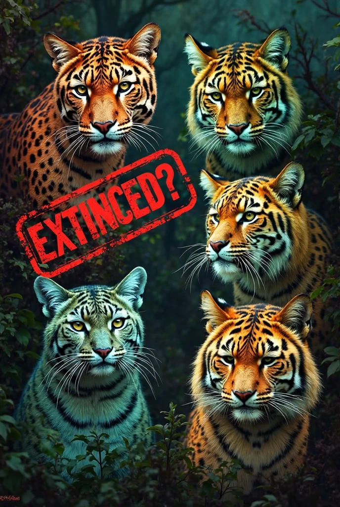 Collage-style image showing 3–5 wild cats (Amur leopard, Iberian lynx ...