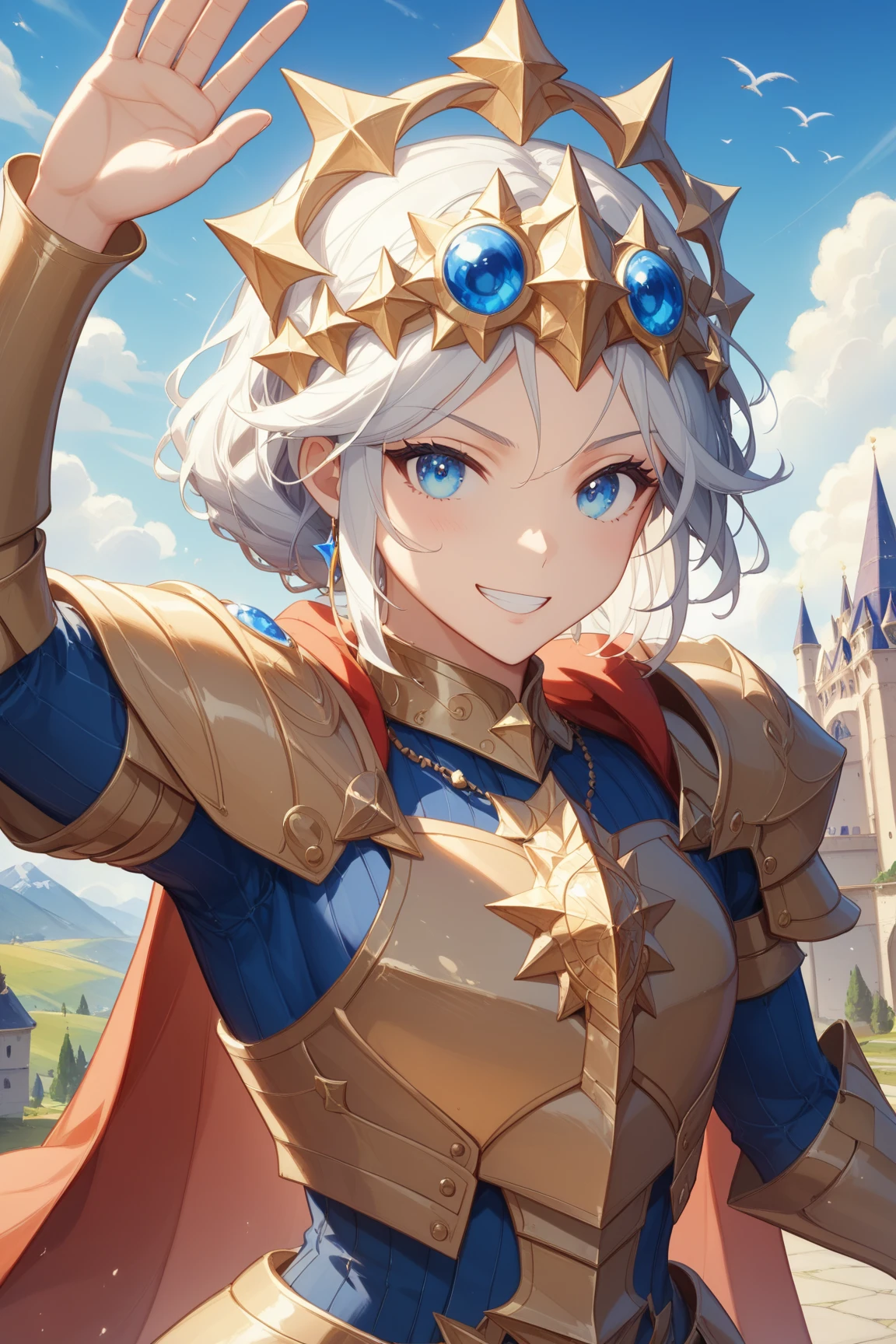 Princess Aria wearing metallic light armor based on blue and white and ...