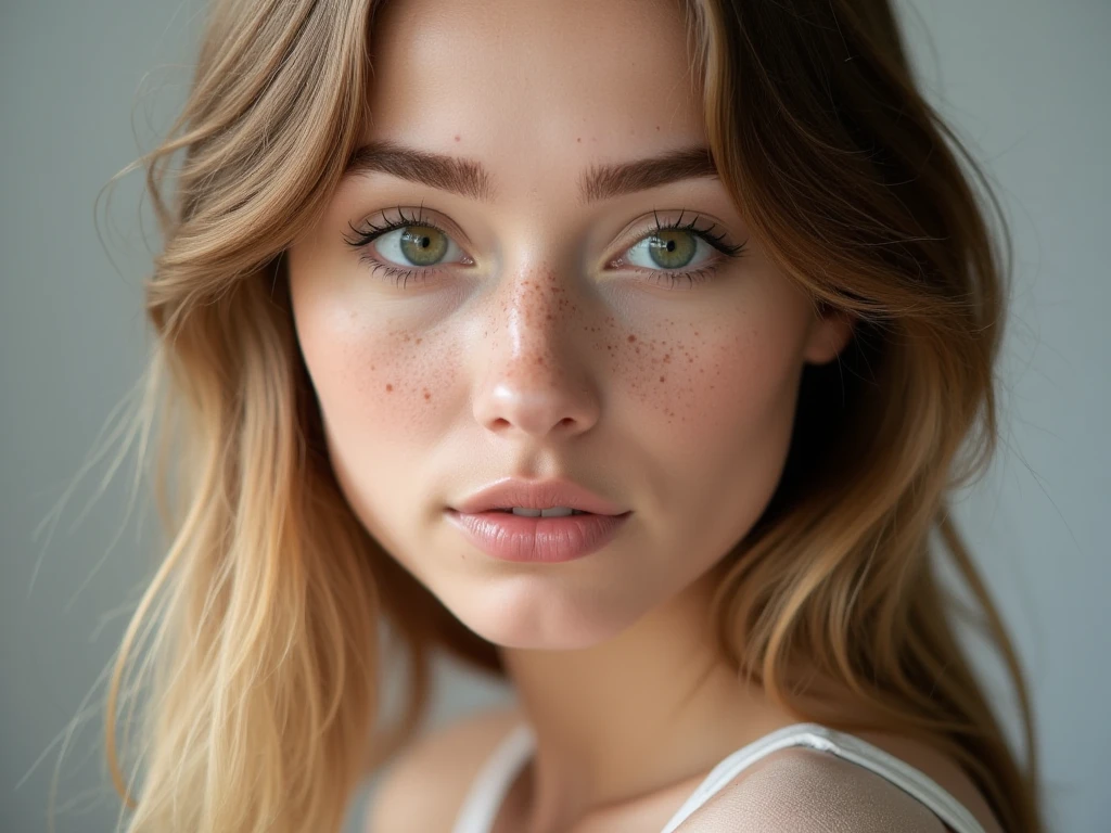 A highly detailed, ultra-realistic portrait of a young woman with light ...