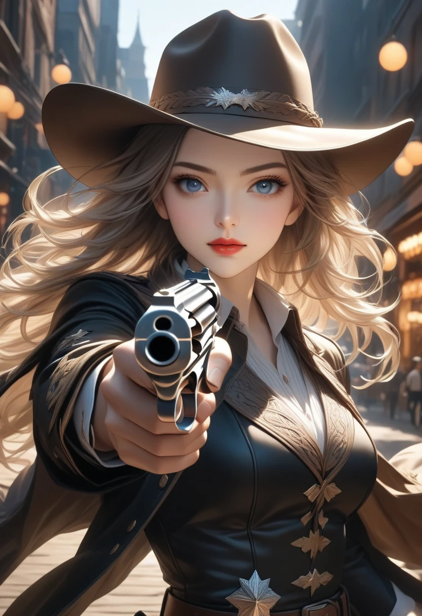 Revolver handgun like a precise drawing, sheriff badge with silver foil ...