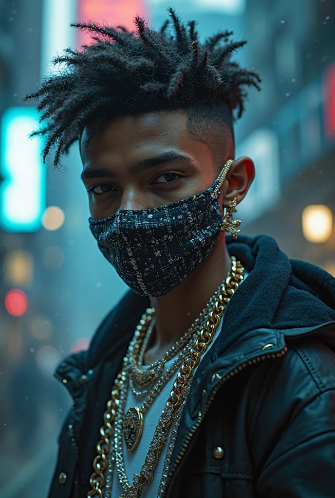 Gangster and raper mix boy who wear ice chain and mask - SeaArt AI