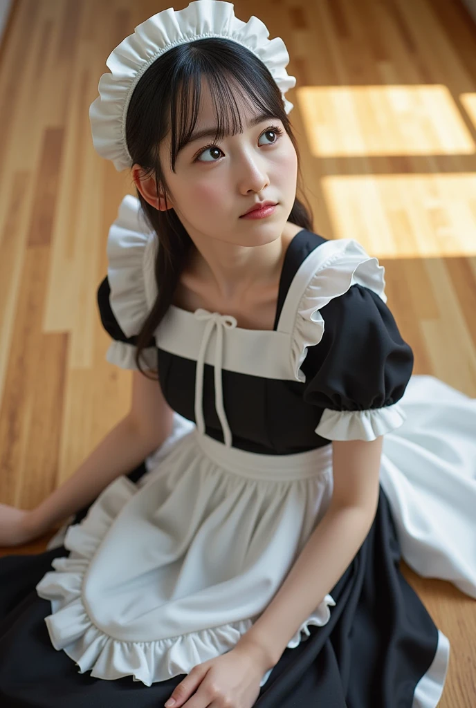 1 girl、sleeveless maid clothes、white ruffle headband、black maid outfit ...