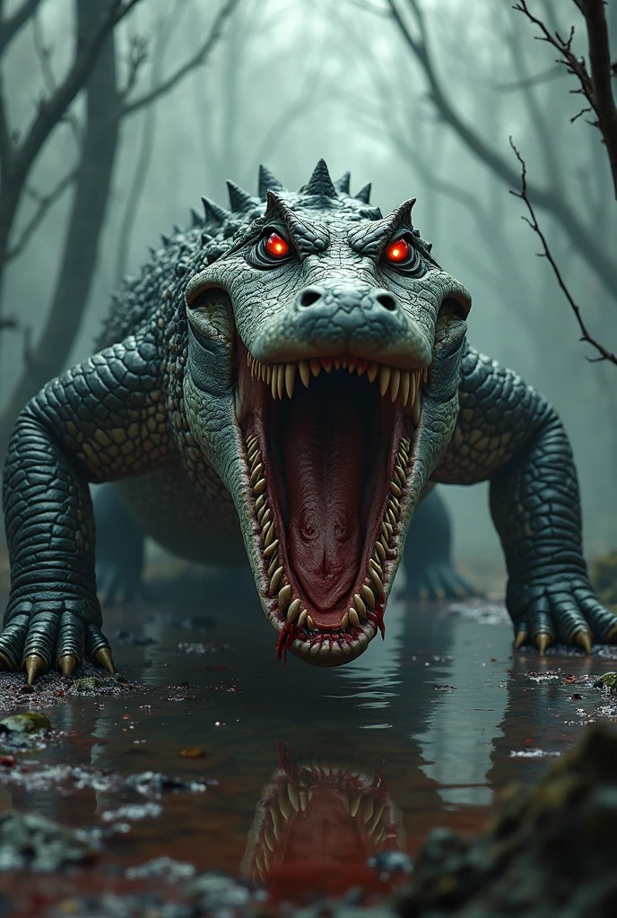 "A terrifying, hyper-realistic crocodile is the central focus - SeaArt AI