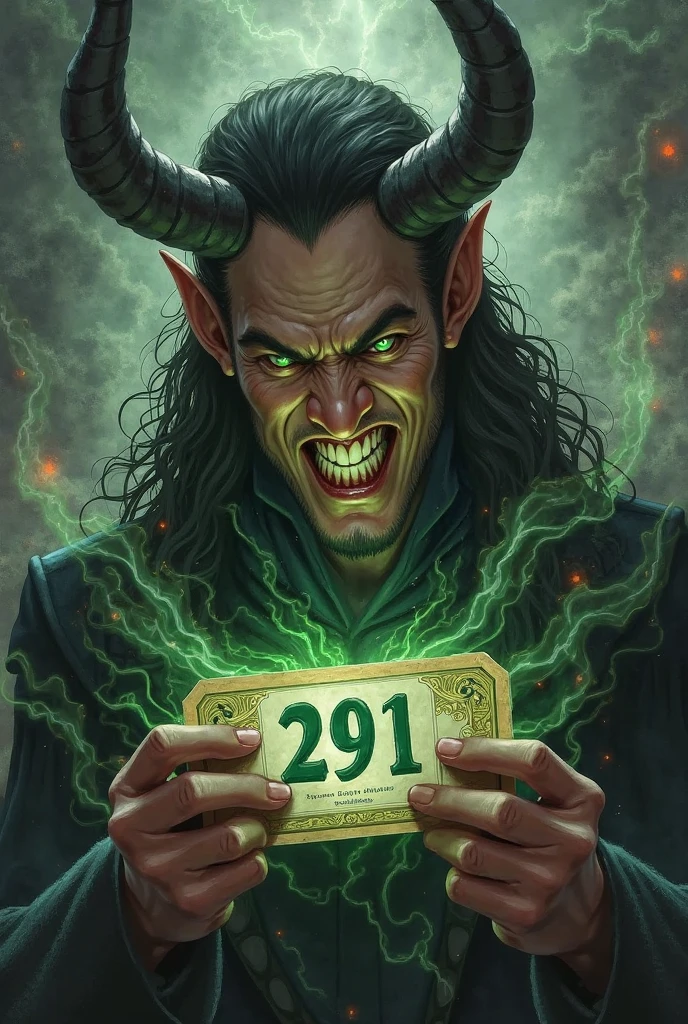 Angry loki holding a ticket with the number: 431 written on it - SeaArt AI