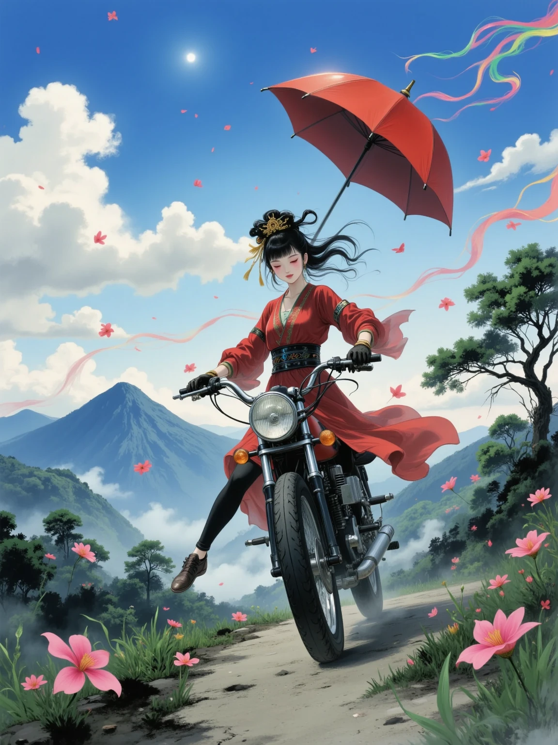 A realistically depicted ethereal entity, confidently astriding a ...