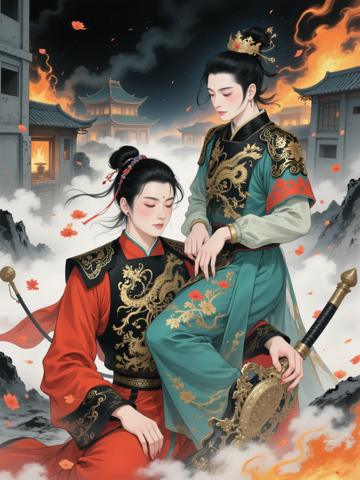 A semi-realistic digital illustration in the style of a Chinese BL ...