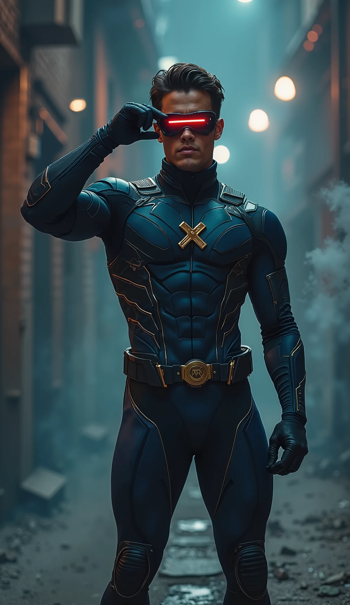 Create a hyper-realistic cinematic portrait of a young male superhero ...