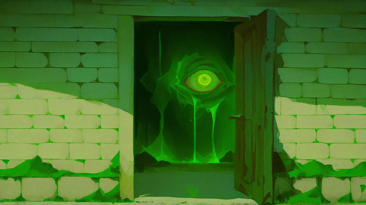 "Cyclopean Labyrinth at dusk, stone walls covered with phosphorescent ...