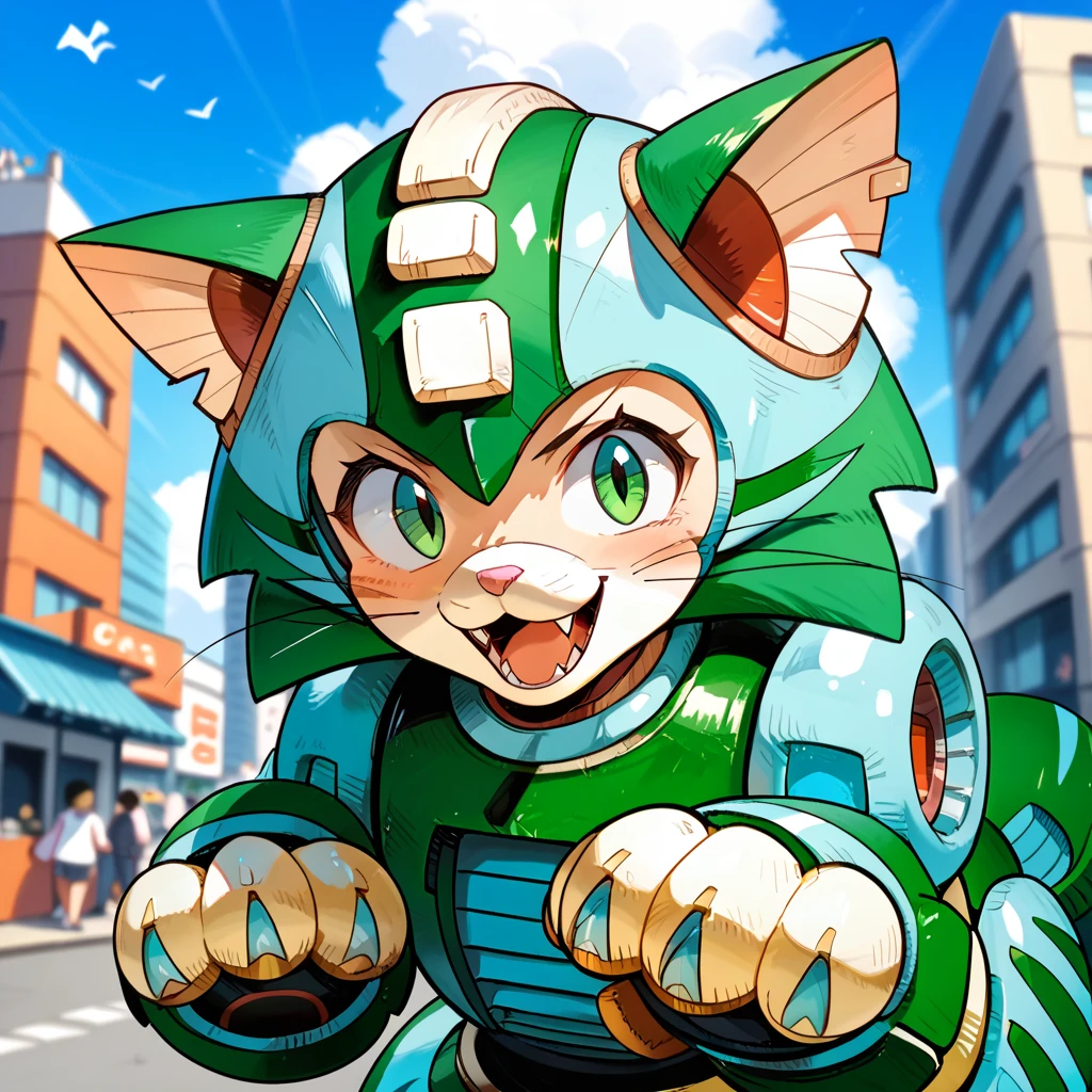 tango, mecha, cat, furry, furry female, solo, 1girl, smile, looking at ...