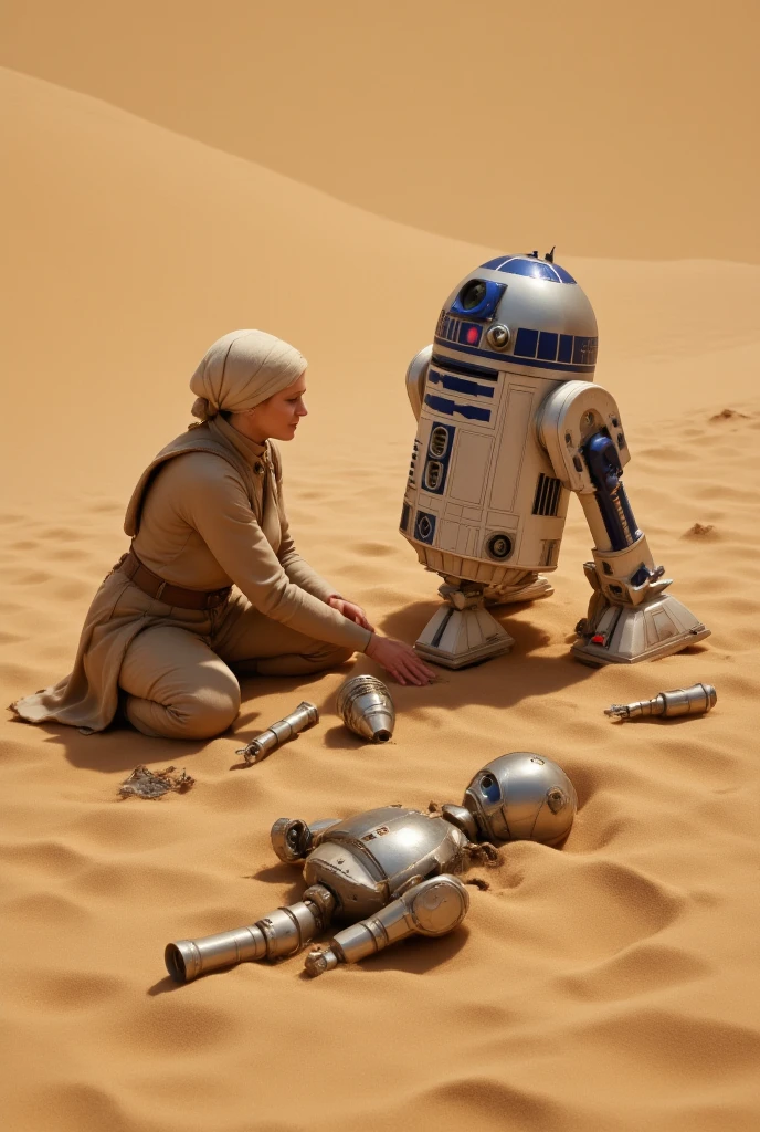 A desert planet scene from Star Wars, medium shot focusing on Frau Guin and the - SeaArt AI