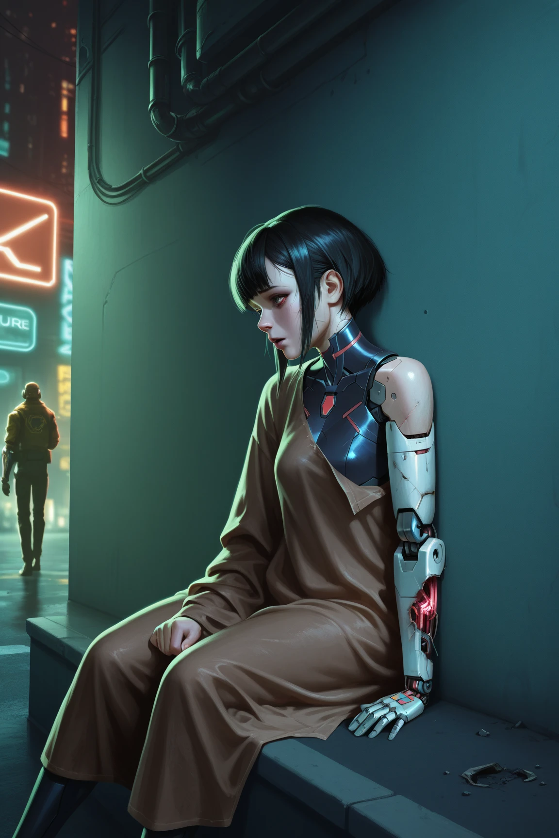 Android robot (((without a specific gender))), damaged, (((with a ...