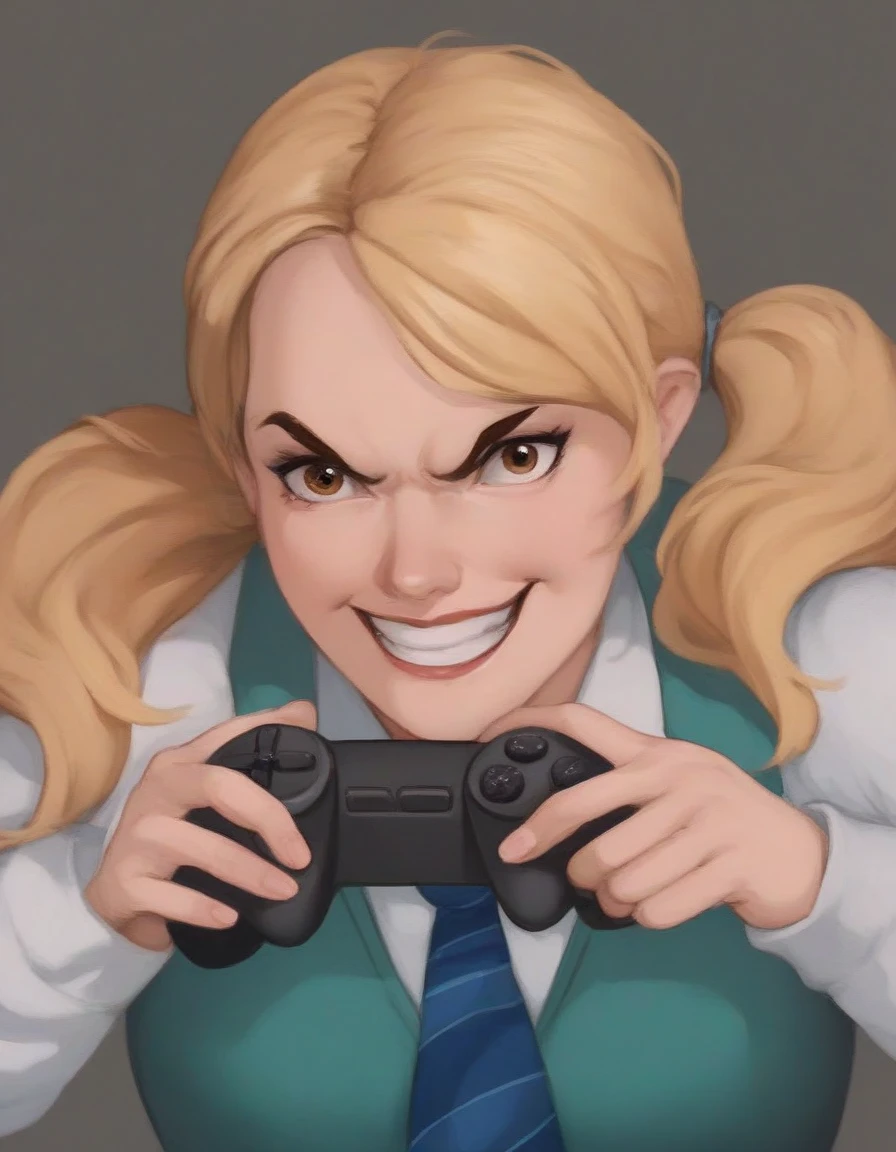 eleanor, blonde hair, white shirt, green dress, twintails, 1girl ...