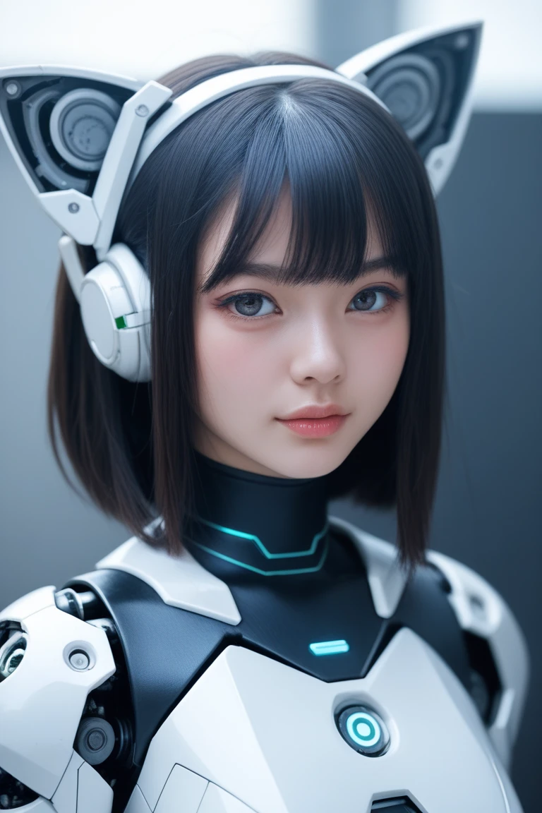 Girl、The cat-like robot of the future、The machine parts are slightly ...