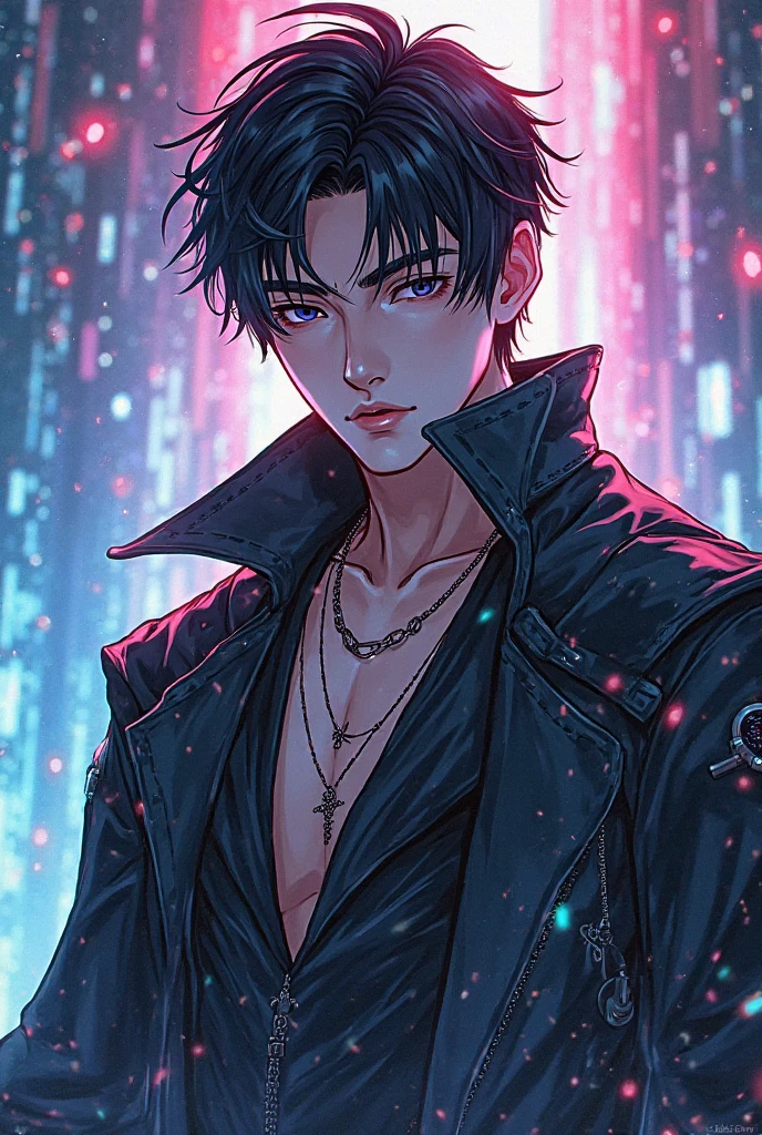 Create a picture of a Korean man in manhwa style. His personality is ...
