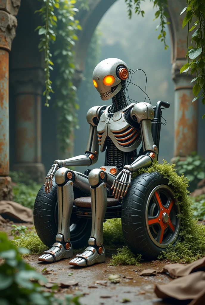 A CGI rendering of a futuristic robot with a skeletal metallic frame ...