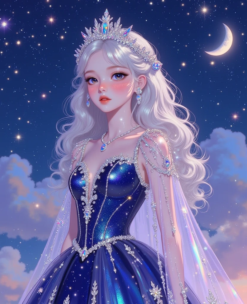 Pink prismatic light, A princess with silver hair to the waist - SeaArt AI