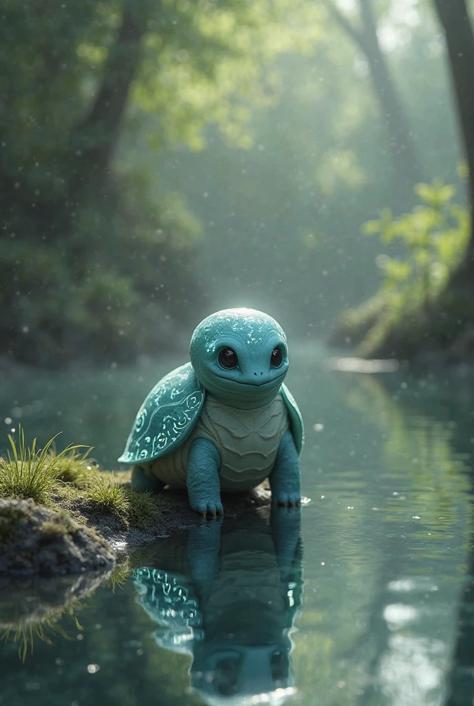 "A small, turtle-like creature with a smooth blue shell and gentle aqua ...