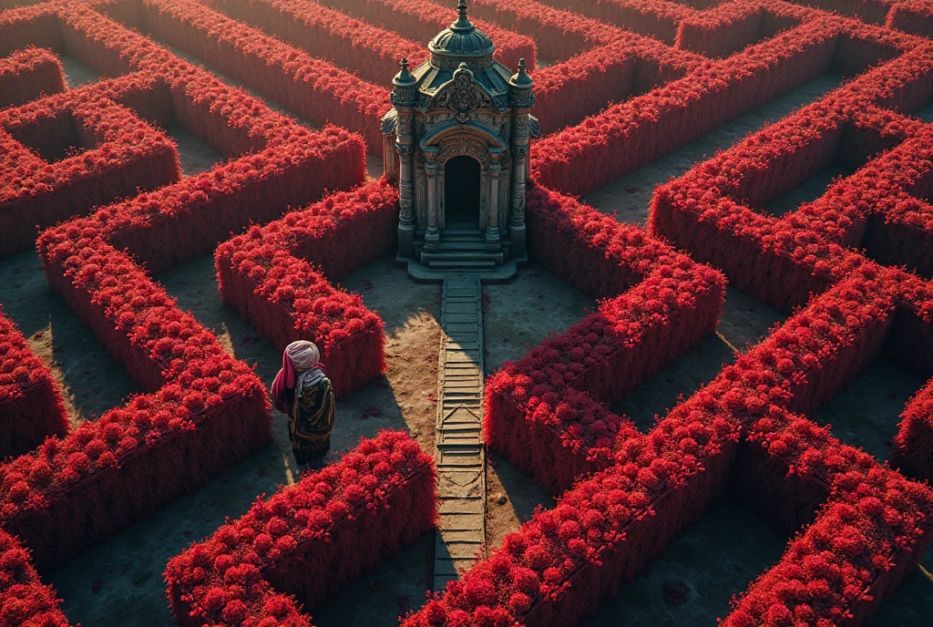 I need a bird's eye view of a private, kleinen, confusing maze - SeaArt AI