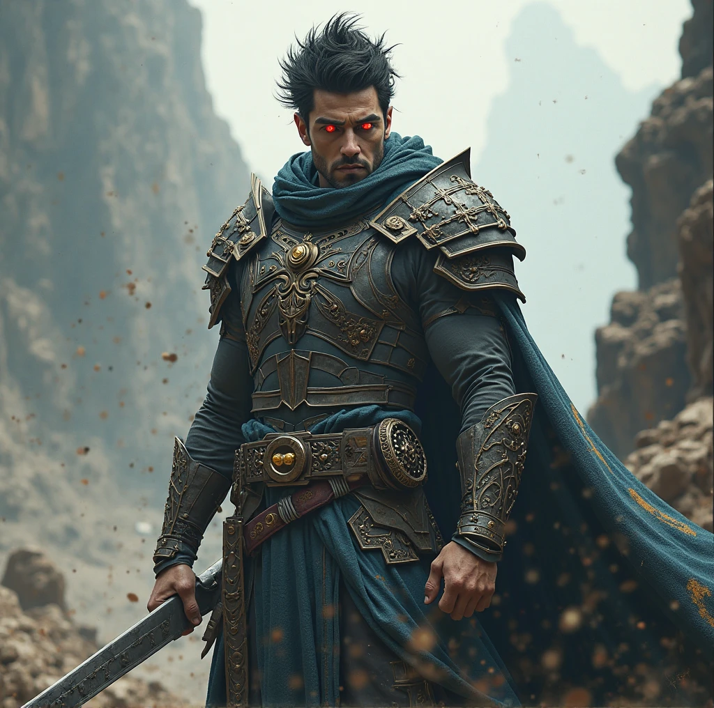 Man, light skin, dark hair, red eyes warrior - SeaArt AI