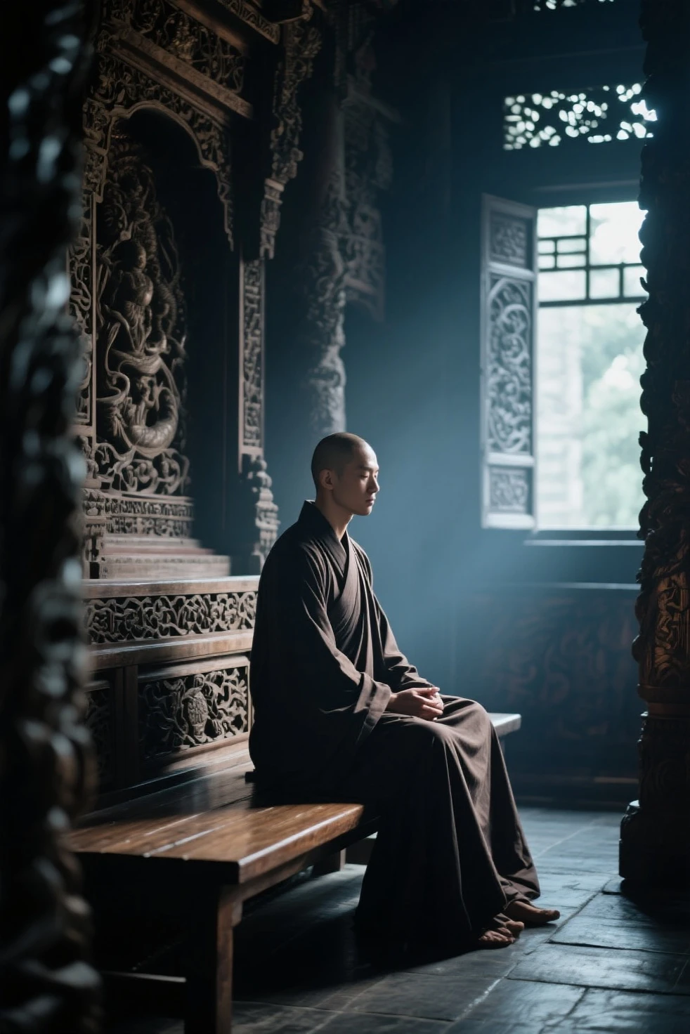 Monk in the temple meditating - SeaArt AI
