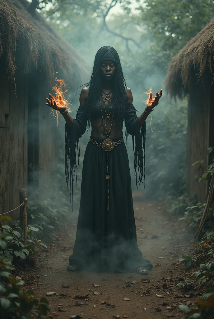 "A mysterious African woman casting a curse in an ancient village ...