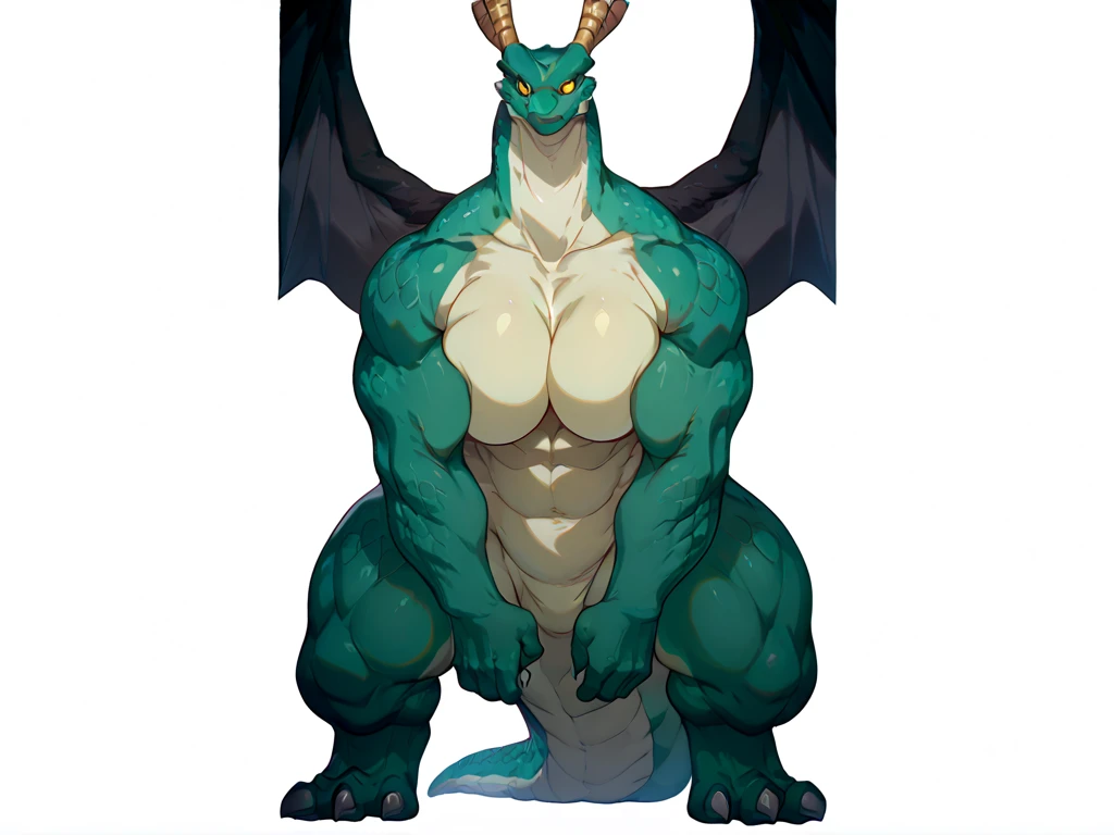 Tohru_kobayashi, dragon, green scales, black wings, horns, tail - SeaArt AI
