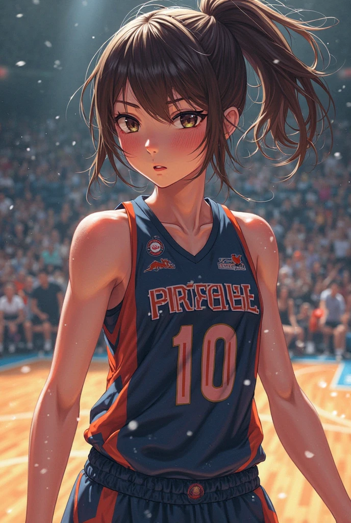 Anime girl, basketballer, wet, in a tight jersey - SeaArt AI