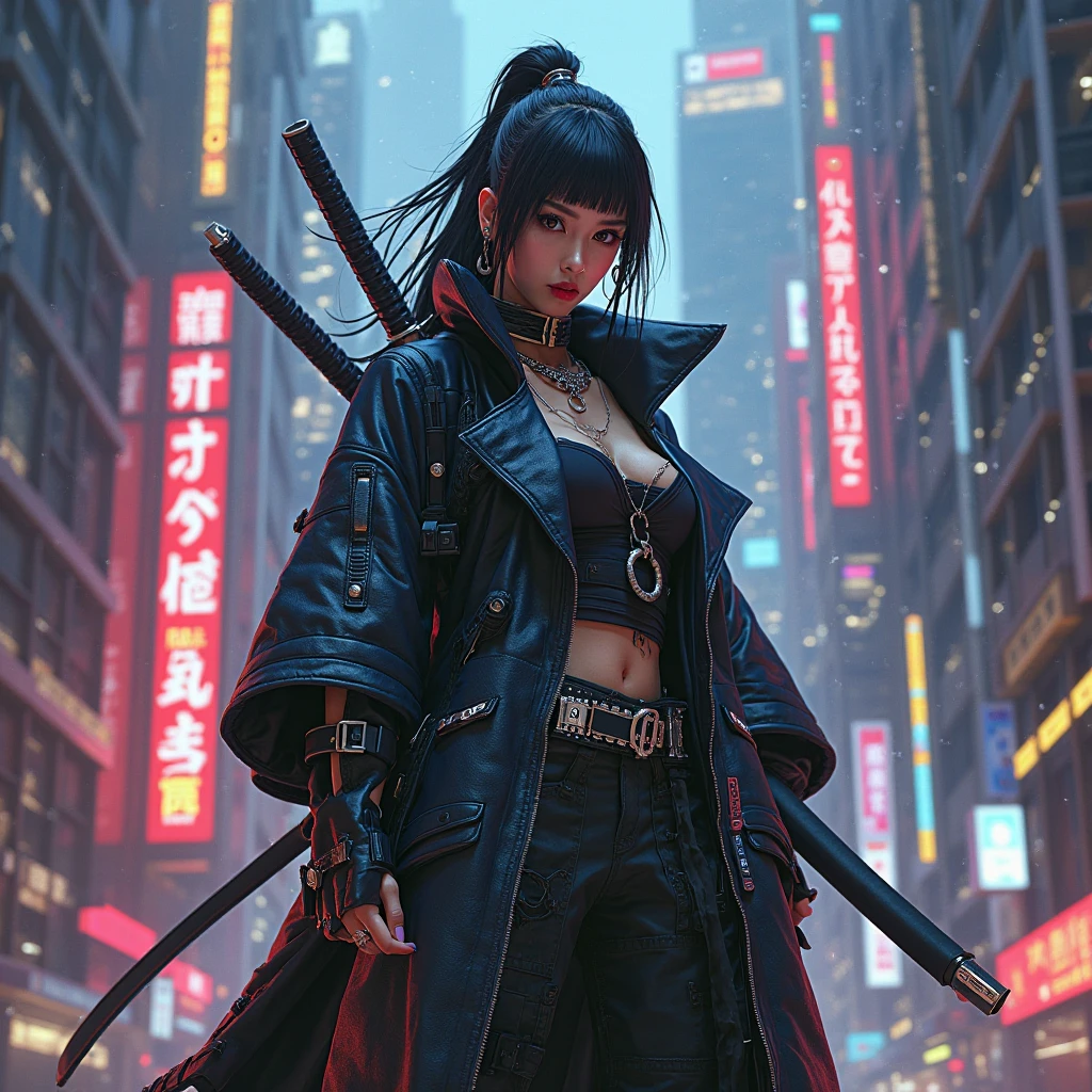 Street fashion Kitafox odd-eye cyberpunk Japanese sword Background ...