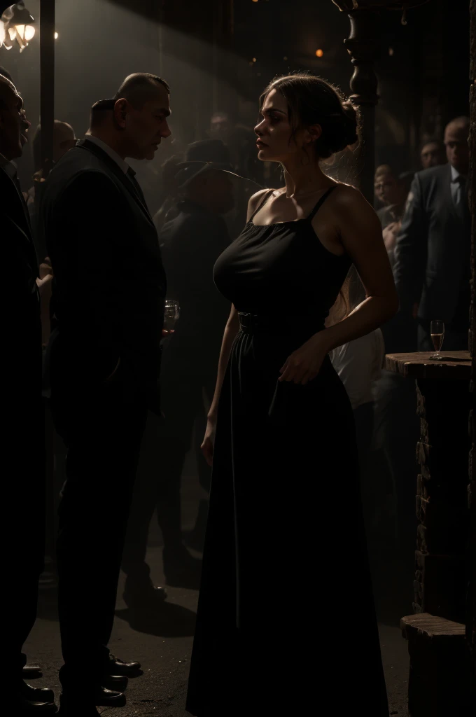 A dark photography of a dimly lit underground bar with a smoky ...