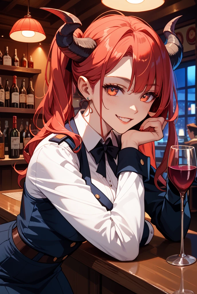 Bar,solo,night,demon,lady,(bartender_uniform),(on_shoulder,long - SeaArt AI