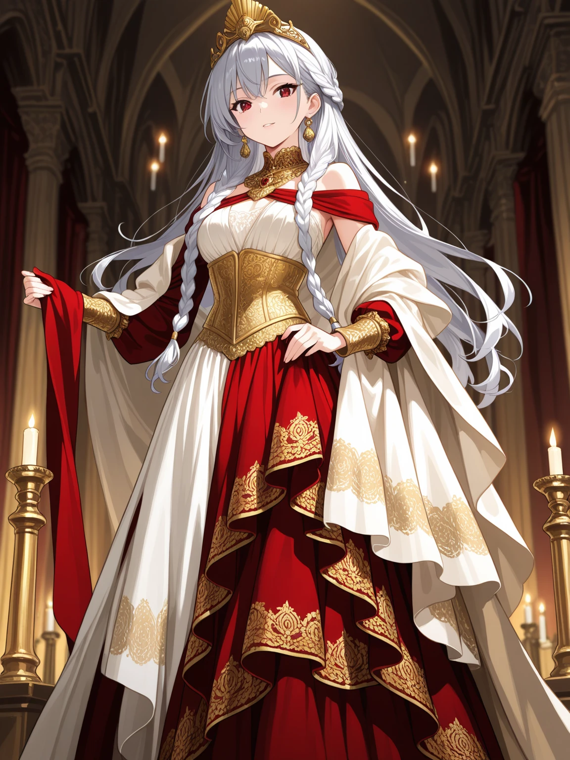 A highly detailed anime-style illustration of a noblewoman . She wears ...